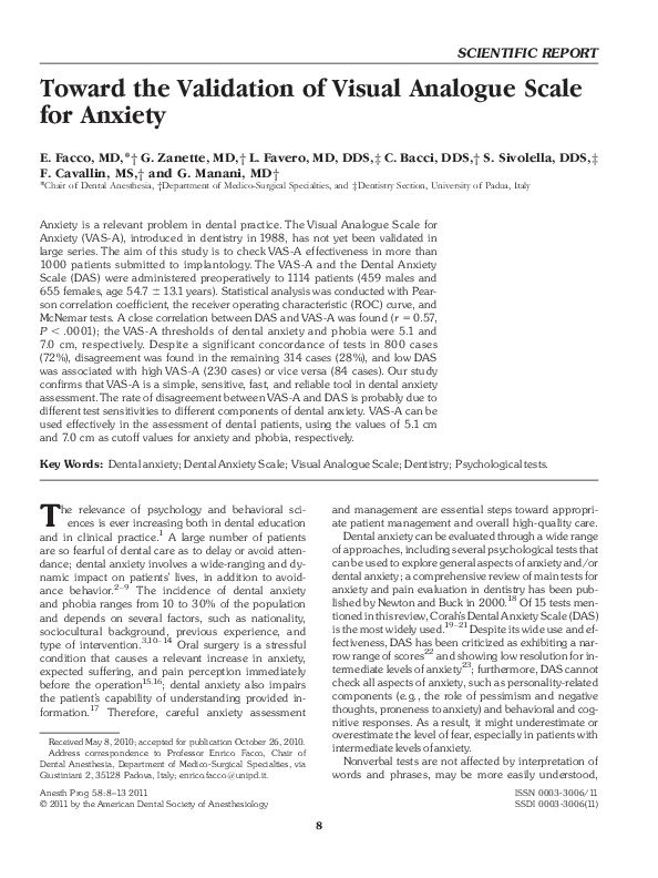 (PDF) Validation of Visual Analogue Scale for Dental Anxiety