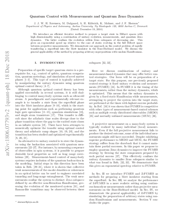 (PDF) Quantum control with measurements and quantum Zeno dynamics