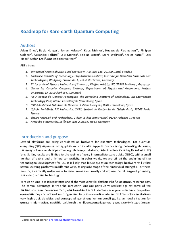 (PDF) Roadmap for Rare-earth Quantum Computing