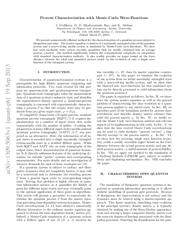 Pdf Process Characterization With Monte Carlo Wave Functions Klaus Mølmer