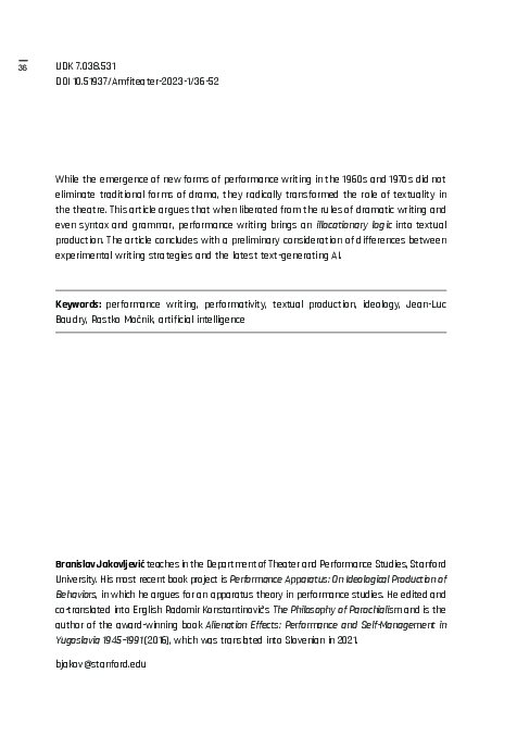 (PDF) Performance Writing: On, Around and Off the Page