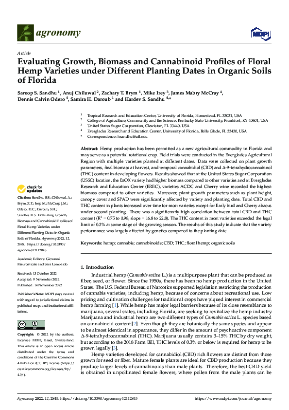 (PDF) Evaluating Growth, Biomass and Cannabinoid Profiles of Floral ...