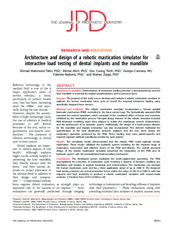 (PDF) Architecture and design of a robotic mastication simulator for ...