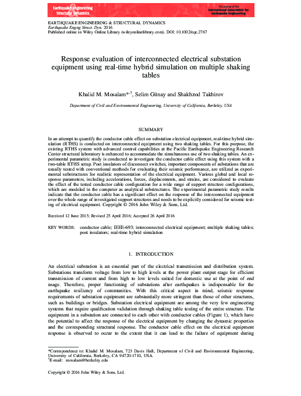 (PDF) Response evaluation of interconnected electrical substation equipment using real‐time ...
