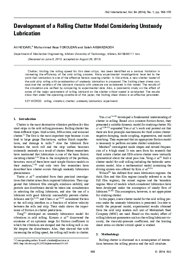 (PDF) Development of a Rolling Chatter Model Considering Unsteady ...