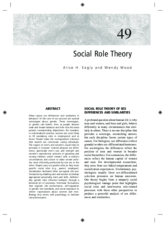 (PDF) Social Role Theory of Sex Differences - Eagly, Wood & Johannesen ...