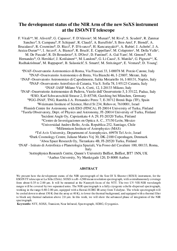 (PDF) The development status of the NIR Arm of the new SoXS instrument ...