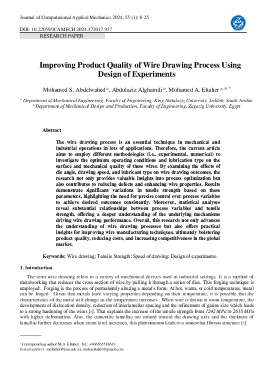 (PDF) Improving Product Quality of Wire Drawing Process Using Design of ...