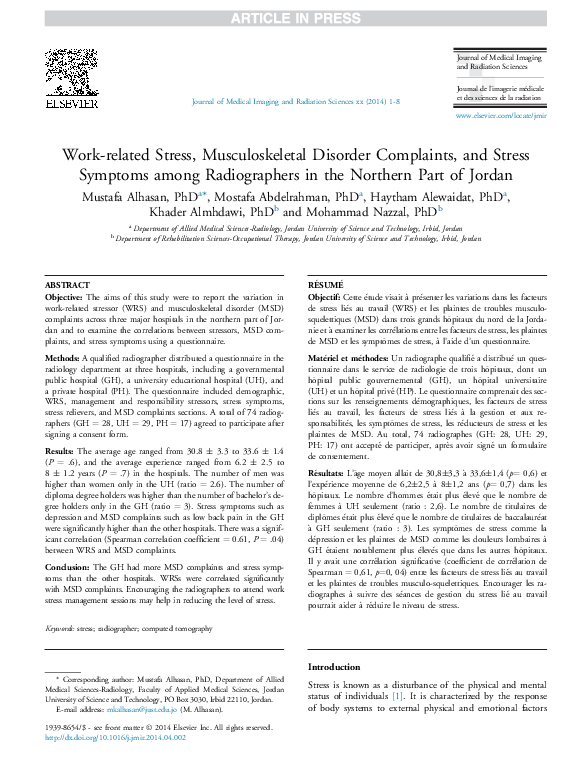 (PDF) Work-related Stress, Musculoskeletal Disorder Complaints, and ...
