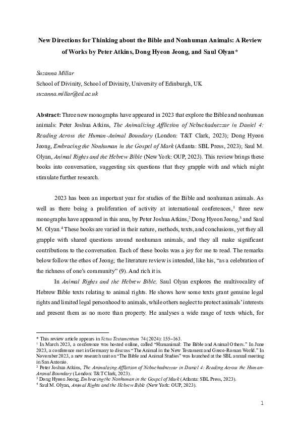 (PDF) New Directions for Thinking about the Bible and Nonhuman Animals ...
