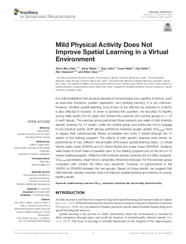 (PDF) Mild Exercise Fails to Enhance Spatial Learning