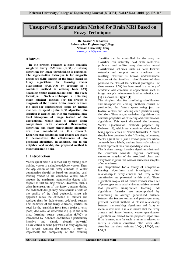 (PDF) Unsupervised Segmentation Method for Brain MRI Based on Fuzzy Techniques
