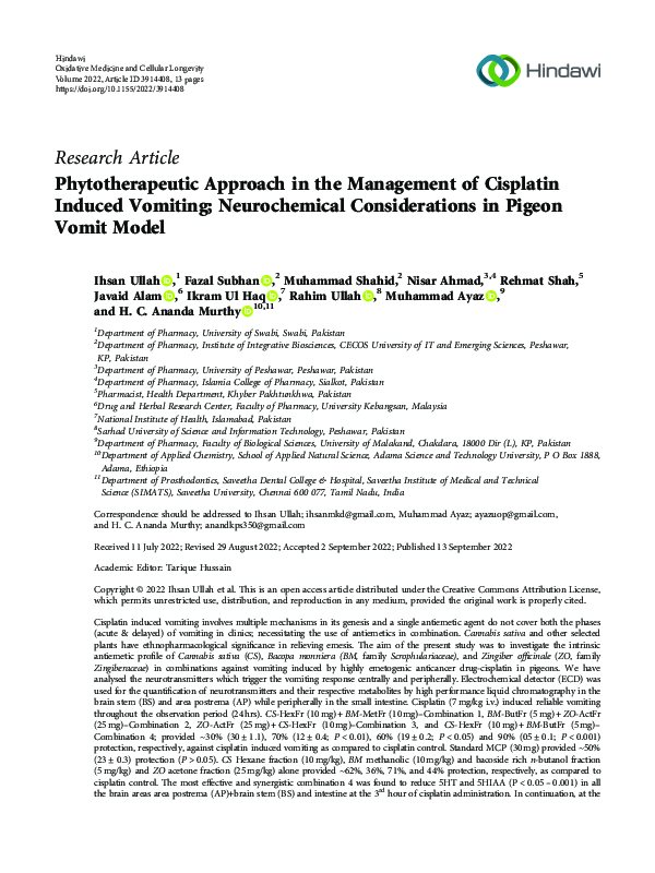 (PDF) Phytotherapeutic Approach in the Management of Cisplatin Induced ...