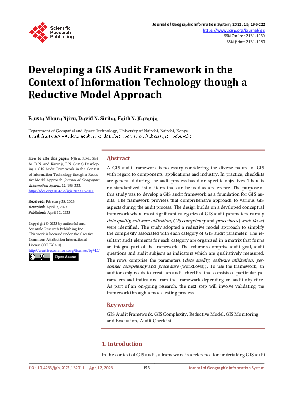 (PDF) Developing a GIS Audit Framework in the Context of Information Technology though a ...