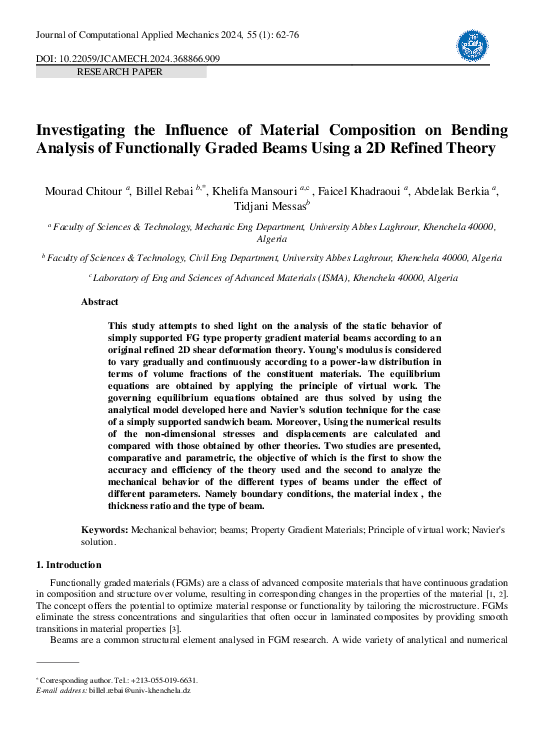 (PDF) Investigating the Influence of Material Composition on Bending Analysis of Functionally ...