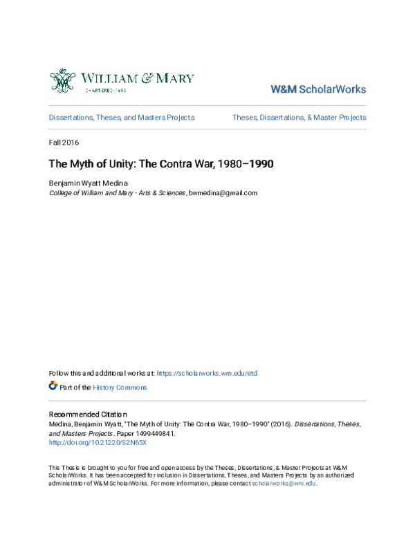 (PDF) The Myth of Unity: The Contra War, 1980–1990