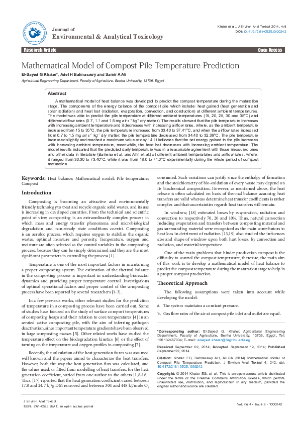 (PDF) Mathematical Model of Compost Pile Temperature Prediction