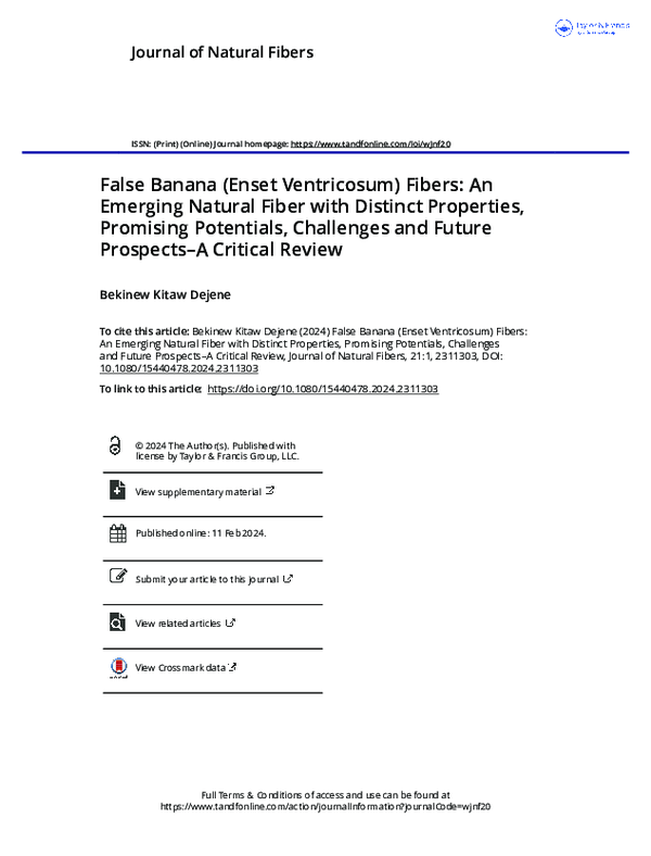 (PDF) False Banana (Enset Ventricosum) Fibers: An Emerging Natural ...