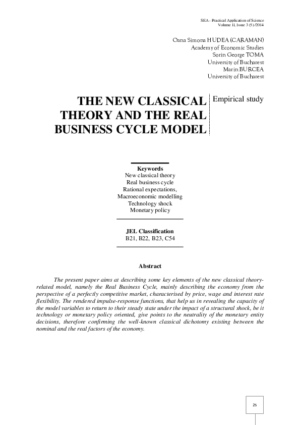 (PDF) The New Classical Theory and the Real Business Cycle Model