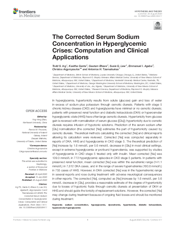 (PDF) The Corrected Serum Sodium Concentration in Hyperglycemic Crises ...