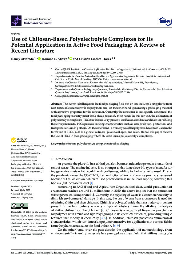 (PDF) Use of Chitosan-Based Polyelectrolyte Complexes for Its Potential Application in Active ...