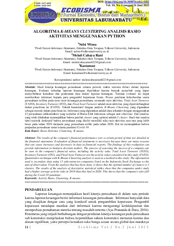 (PDF) Algoritma K-Means Clustering Analisis Rasio Aktivitas Menggunakan ...