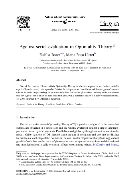 (PDF) Against serial evaluation in Optimality Theory