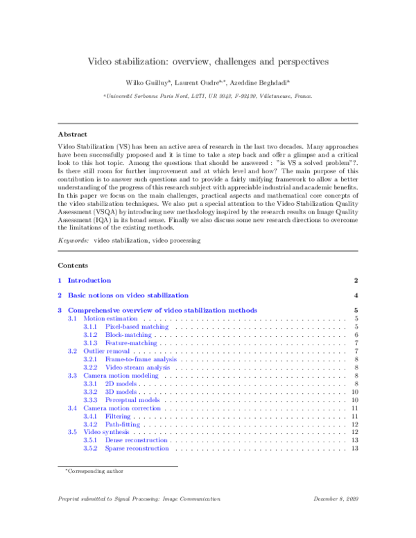 (PDF) Video stabilization: Overview, challenges and perspectives