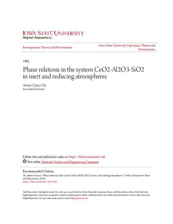 (PDF) Phase relations in the system CeO2-Al2O3-SiO2 in inert and ...