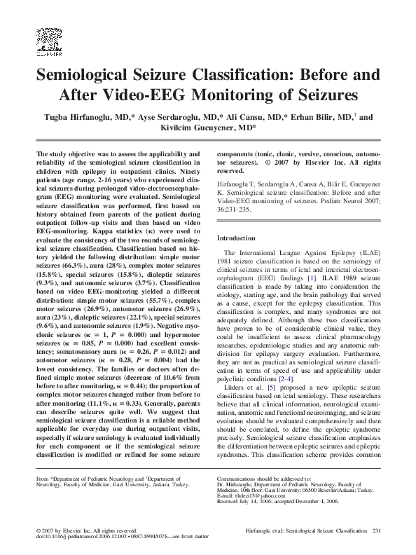 (PDF) Semiological Seizure Classification: Before and After Video-EEG ...
