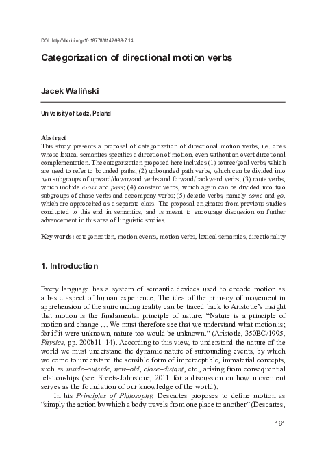 (PDF) Categorization of directional motion verbs