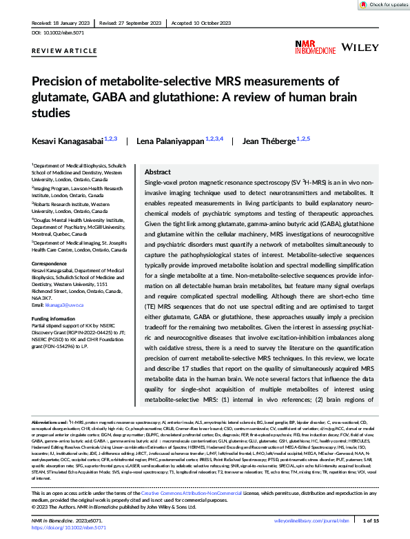 (PDF) Kanagasabai 2023 Precision of Metabolite selective MRS ...