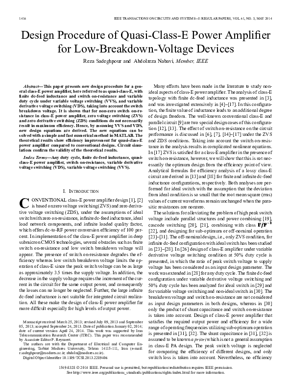 (PDF) Design Procedure of Quasi-Class-E Power Amplifier for Low ...