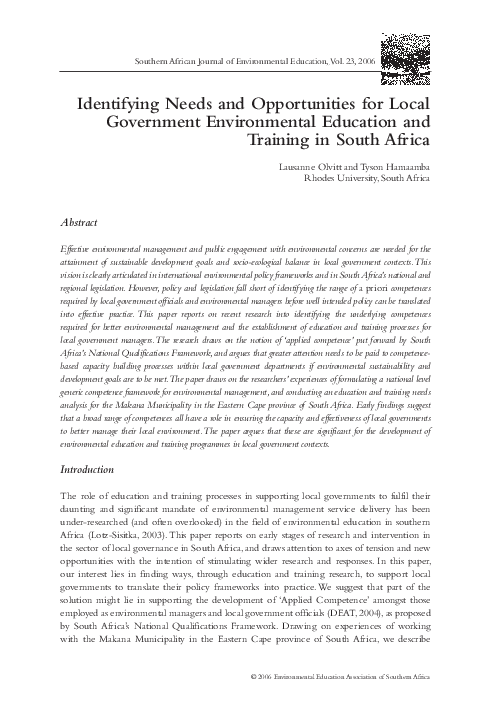 (PDF) Identifying Needs and Opportunities for Local Government ...