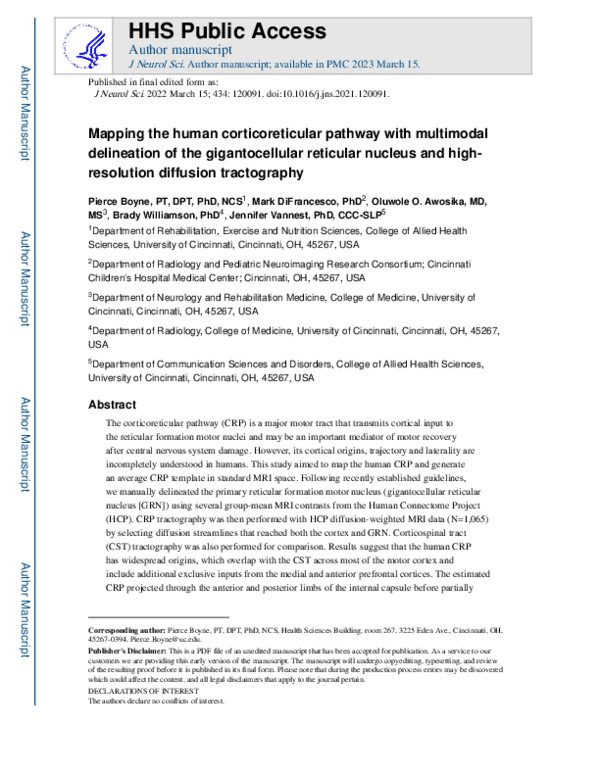 (PDF) Mapping the human corticoreticular pathway with multimodal ...