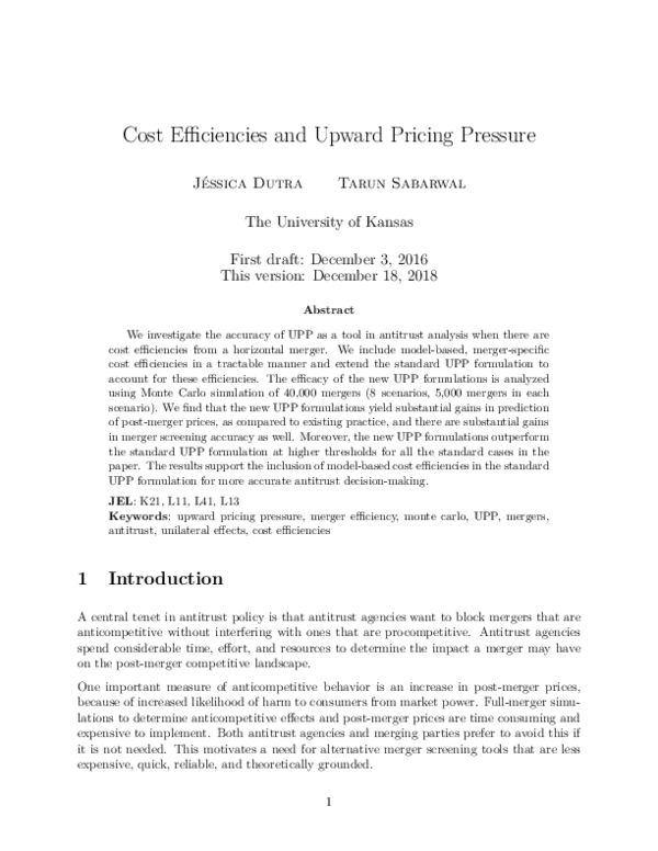 (PDF) Cost Efficiencies and Upward Pricing Pressure