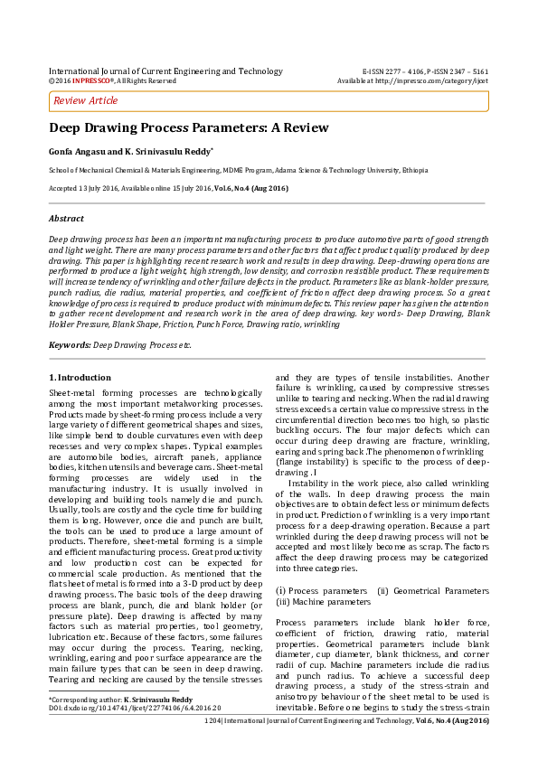 (PDF) Deep Drawing Process Parameters: A Review