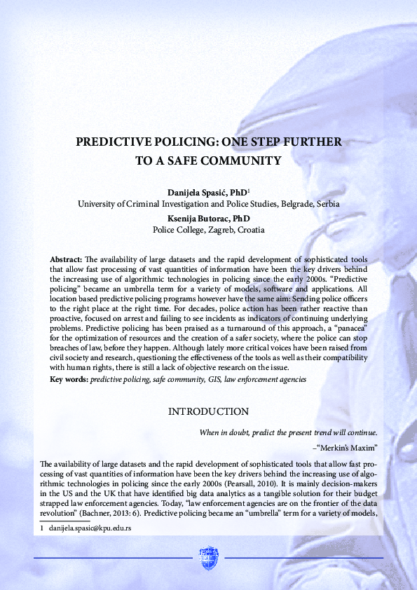 (PDF) Predictive Policing: One Step Further in the Safe Community