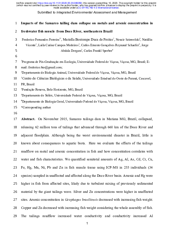 (PDF) Impacts of the Samarco tailing dam collapse on metals and arsenic ...