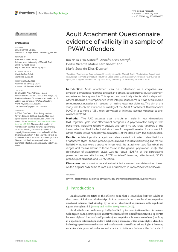 (PDF) Adult Attachment Questionnaire: evidence of validity in a sample ...