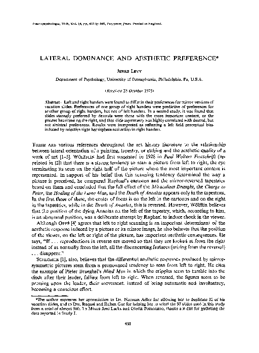 (PDF) Lateral dominance and aesthetic preference