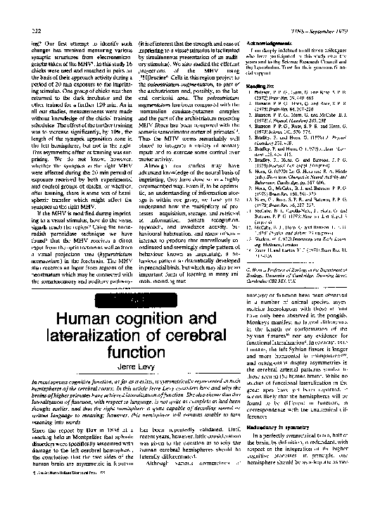 (PDF) Human cognition and lateralization of cerebral function
