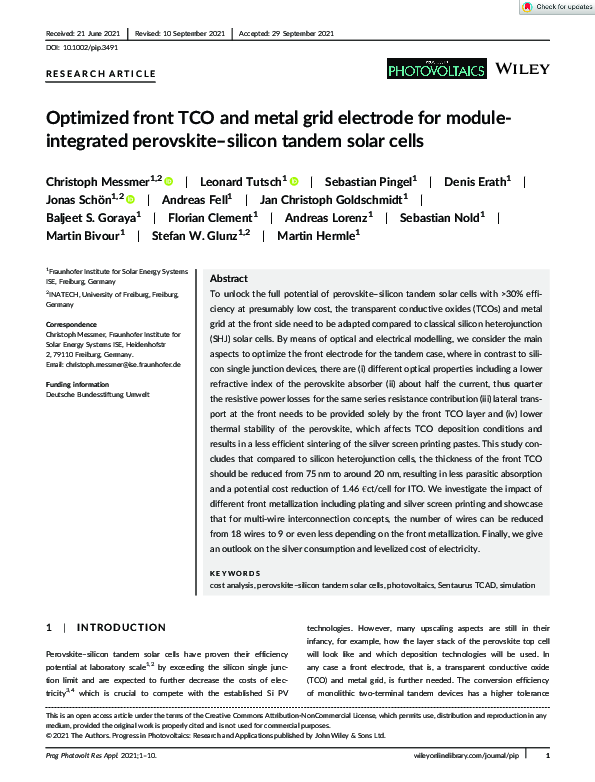 (PDF) Optimized front TCO and metal grid electrode for module ...