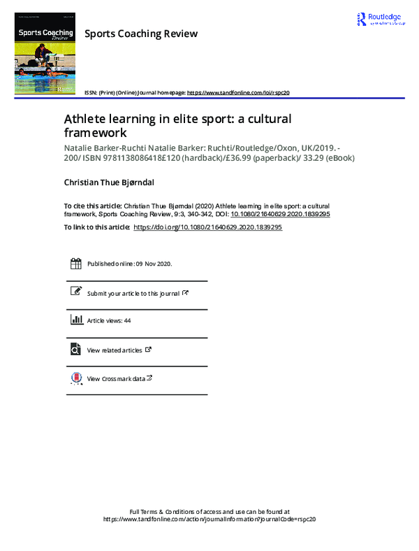 (PDF) Athlete learning in elite sport: a cultural framework