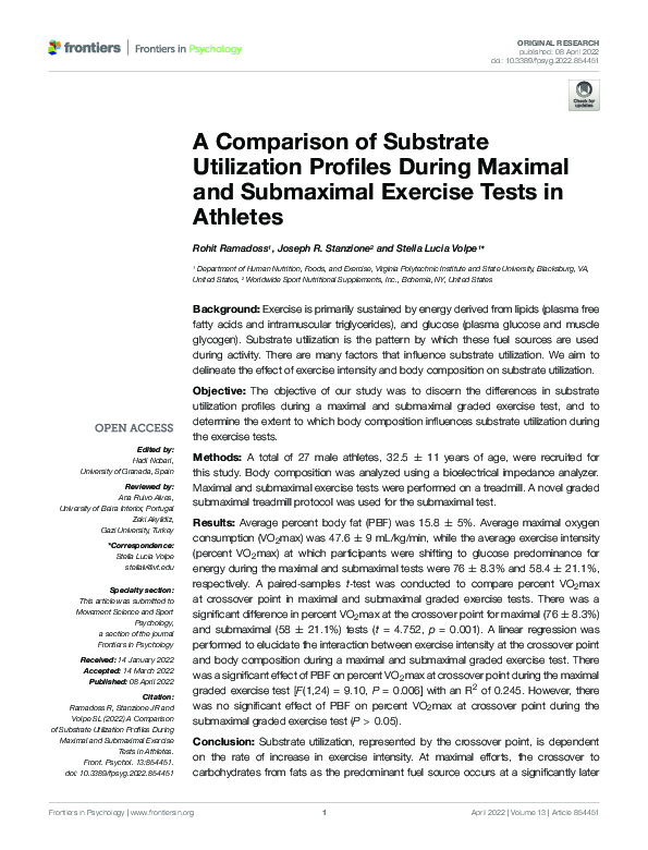 (PDF) A Comparison of Substrate Utilization Profiles During Maximal and ...
