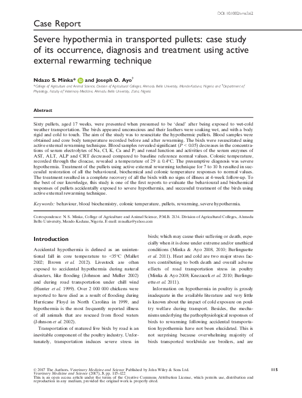 (PDF) Severe hypothermia in transported pullets: case study of its ...