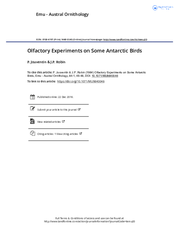 (PDF) Olfactory Experiments on Some Antarctic Birds