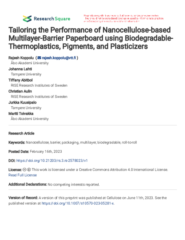 (PDF) Tailoring the Performance of Nanocellulose-based Multilayer ...