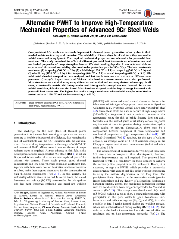 (PDF) Alternative PWHT to Improve High-Temperature Mechanical ...