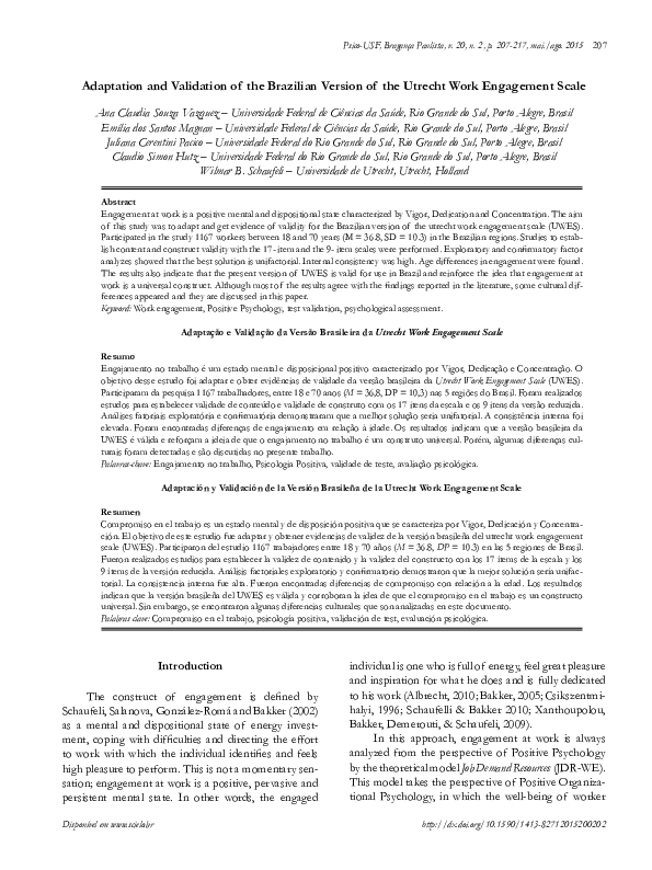 (PDF) Adaptation and Validation of the Brazilian Version of the Utrecht ...